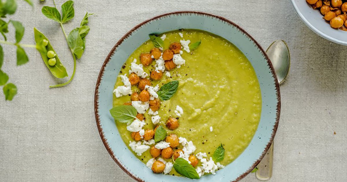 Enkel ertesuppe med peppermynte, kikerter og fetaost | Kikkoman