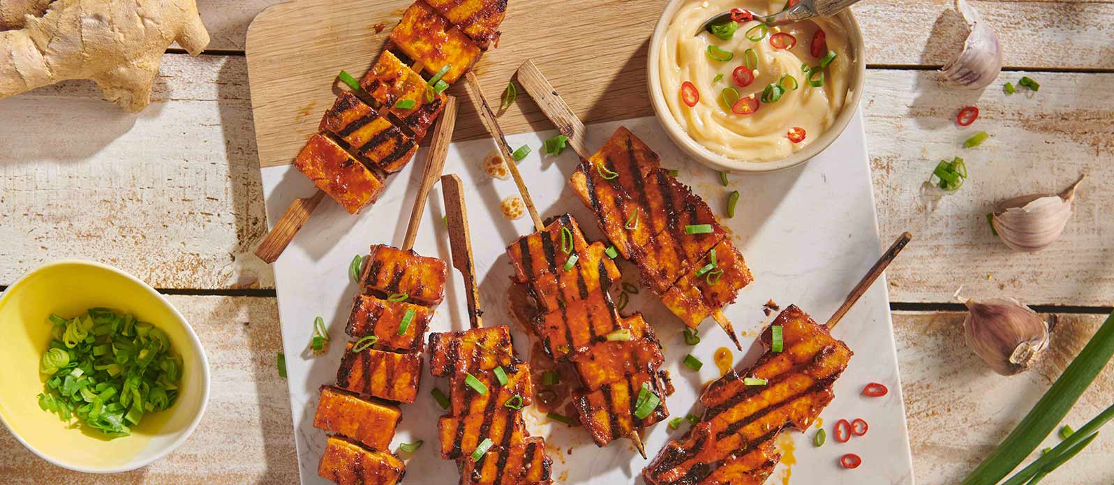 Teriyakimarinert tofu på spyd | Oppskrifts | Kikkoman